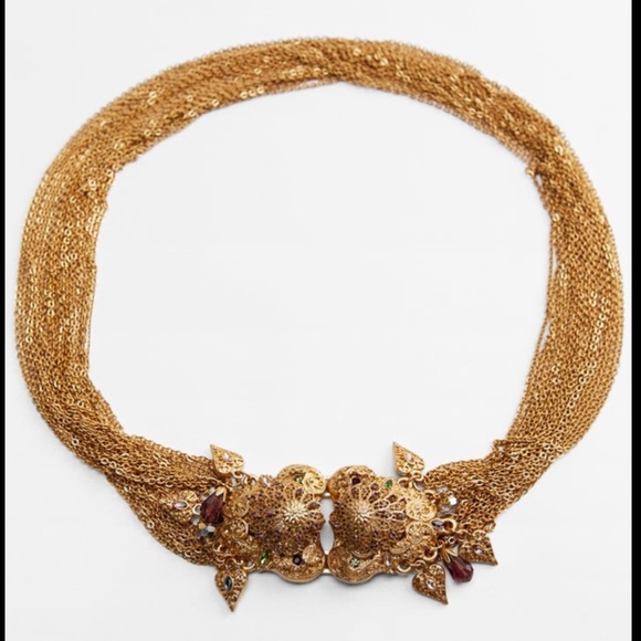 Zara | Accessories | Zara Heart Stones Gold Metal Chains Belt | Poshmark